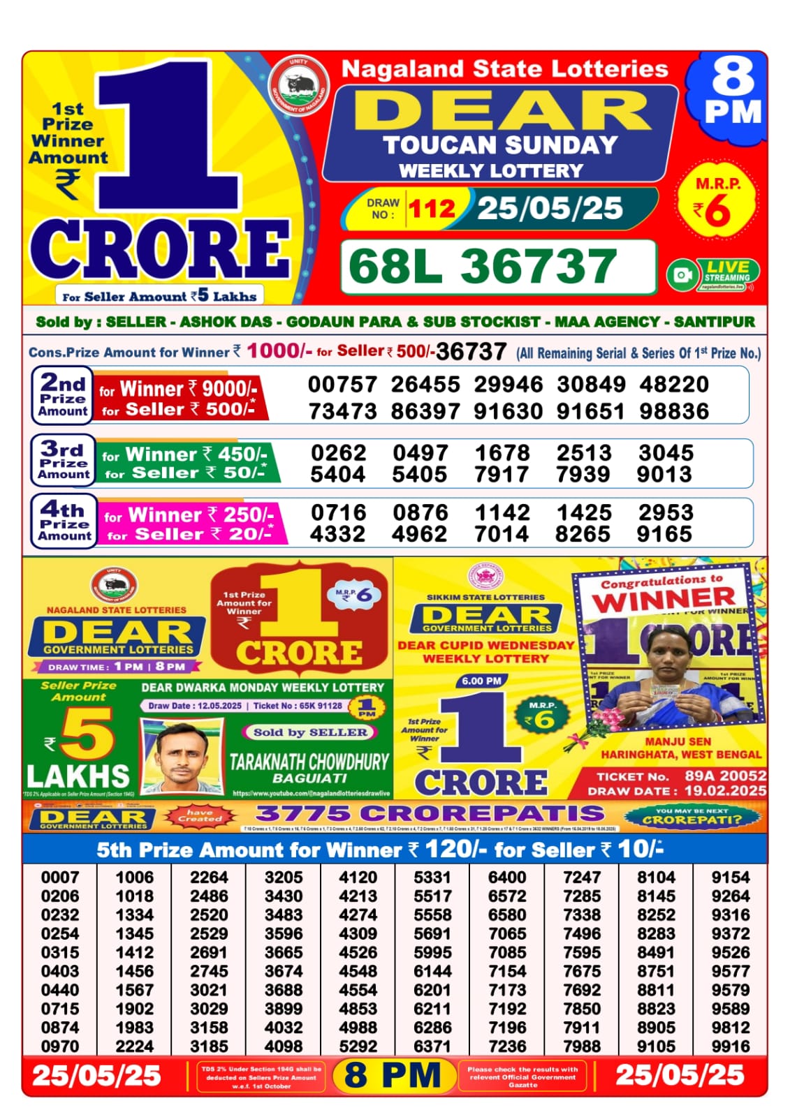 Dear Lottery Result Chart 8 PM 25/05/2025